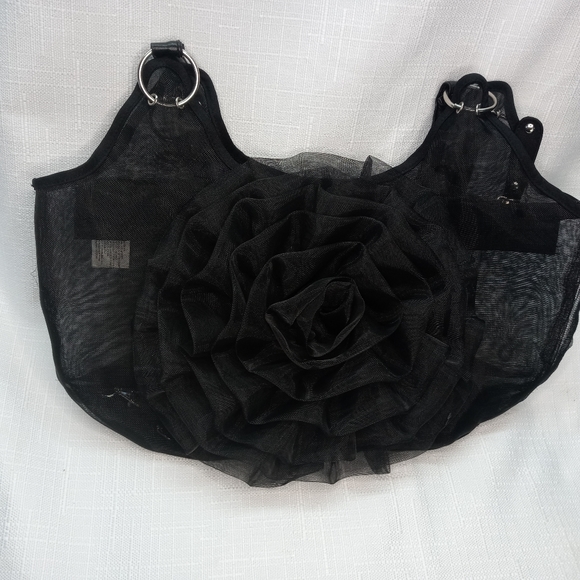 Cracker Barrel | Bags | Black Shear Flower Pedal Tote With Coin Purse ...